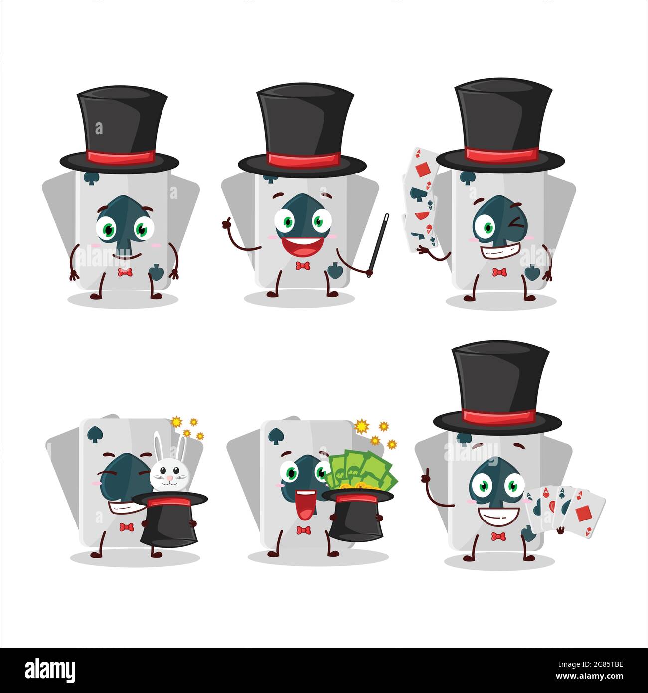 A remi card spade Magician cartoon character perform on a stage. Vector ...