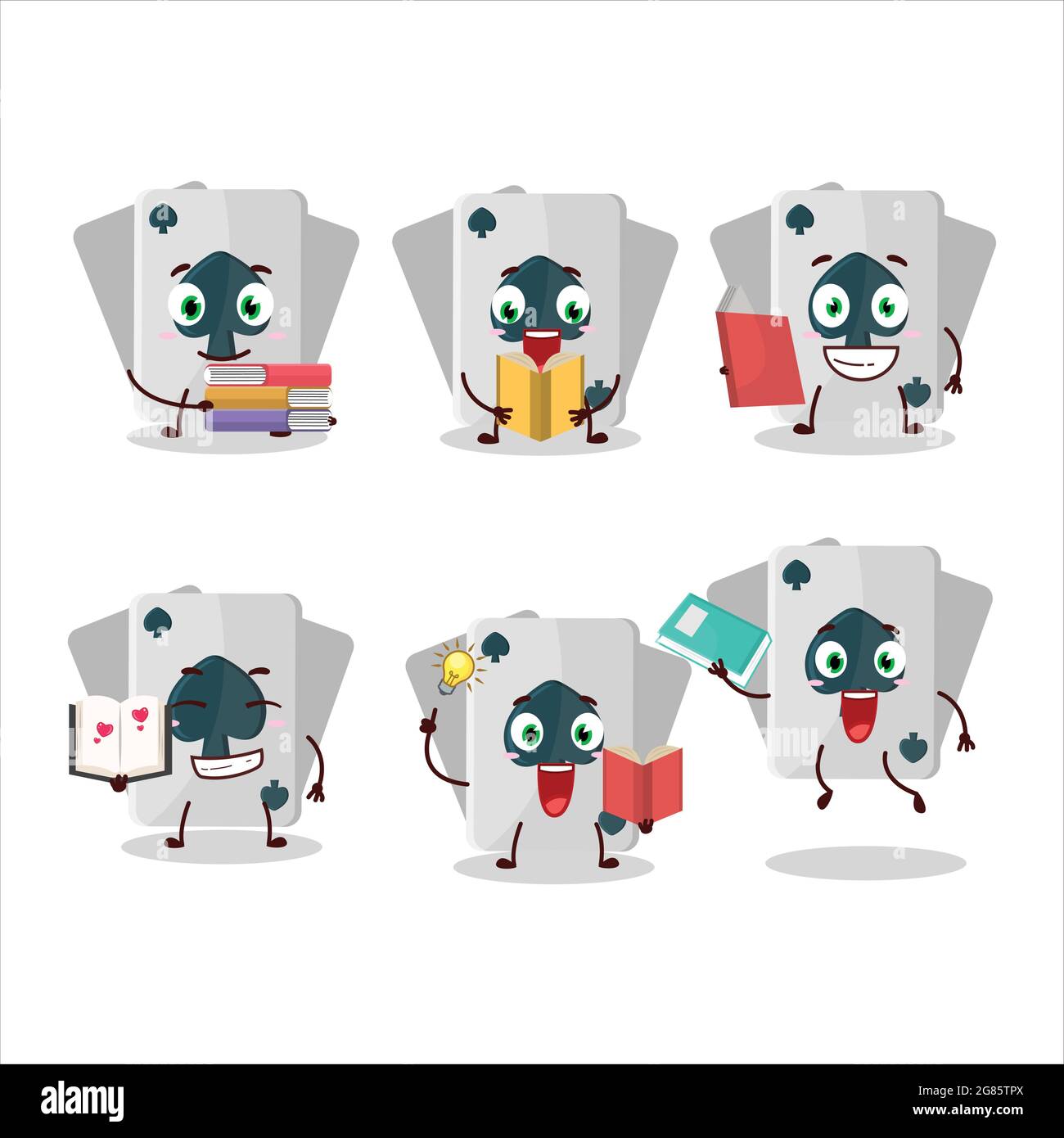 A picture of remi card spade cartoon character concept reading an ...