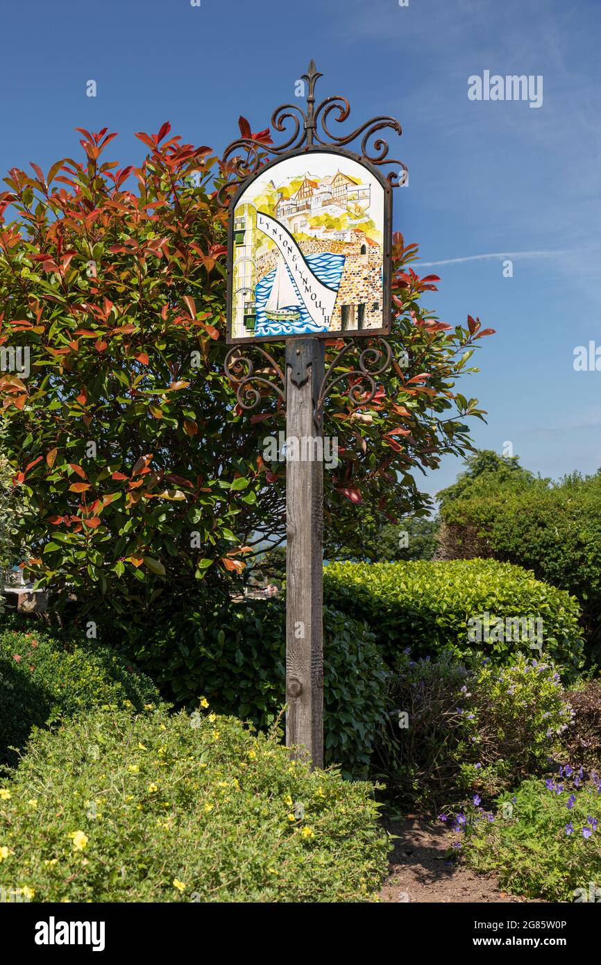 Lynton and Lynmouth decorative sign, Lynmouth, Exmoor National Park ...
