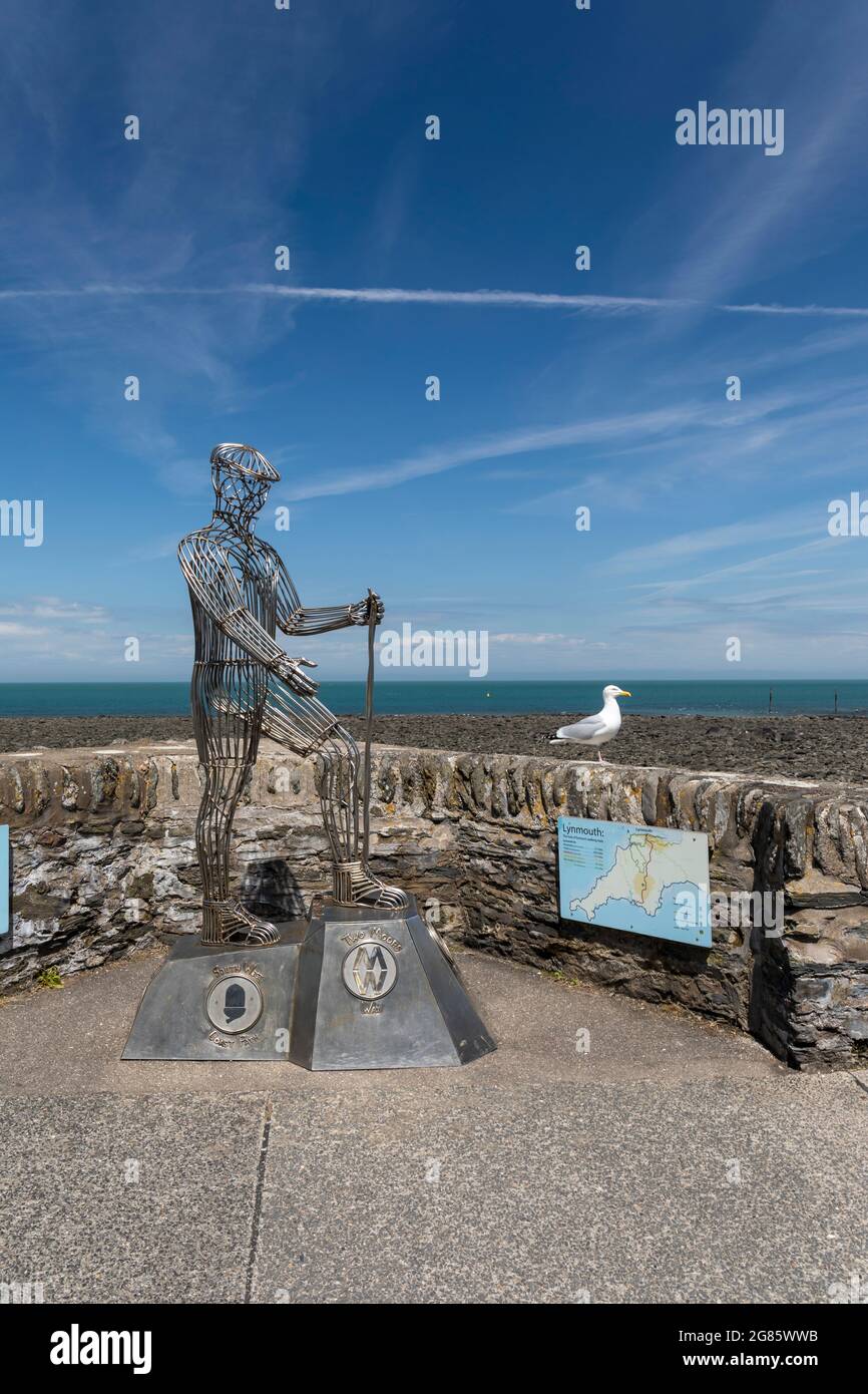 "The Walker" a stainless steel wire statue with seagull on Lynmouth ...