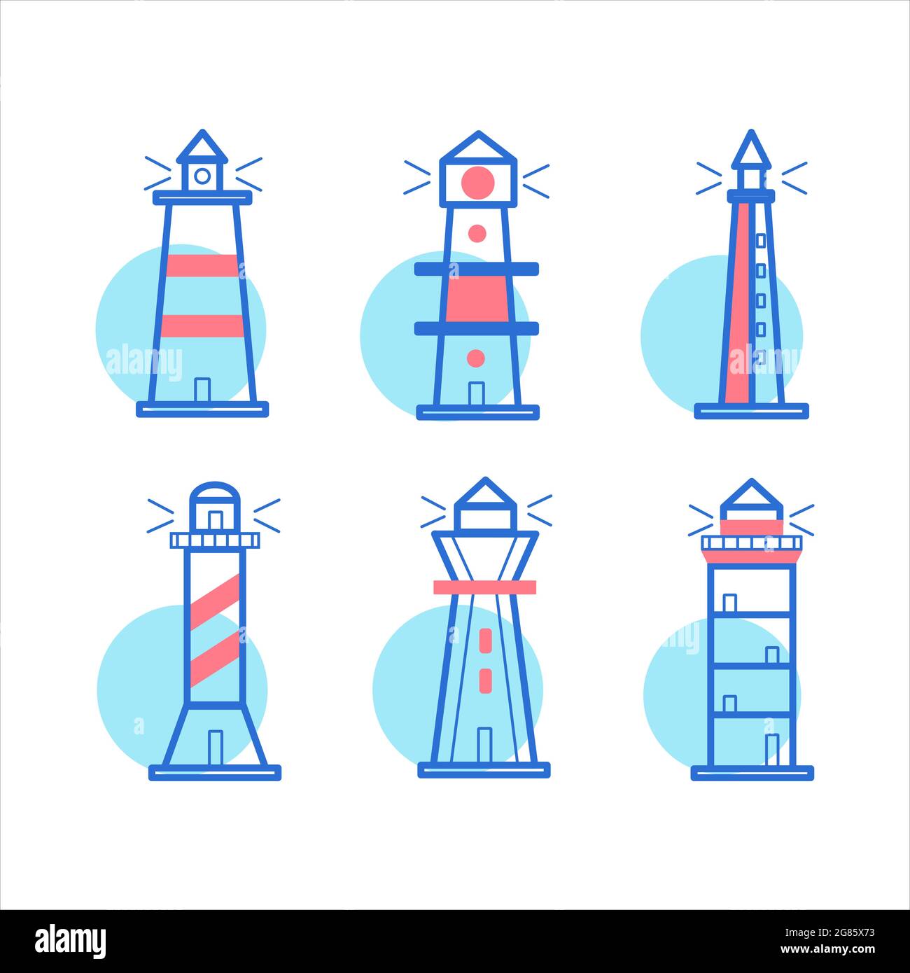 Lighthouse icons set. Set of vector lighthouse icons for design, marine theme, blue color ...