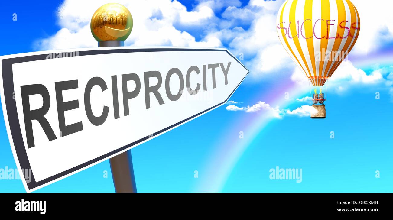 Reciprocity leads to success - shown as a sign with a phrase ...