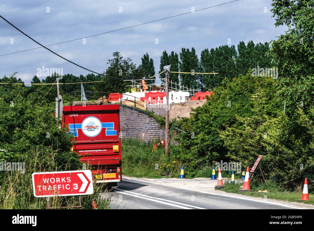 The demolished Finmere Station Bridge, showing preparations for a ...