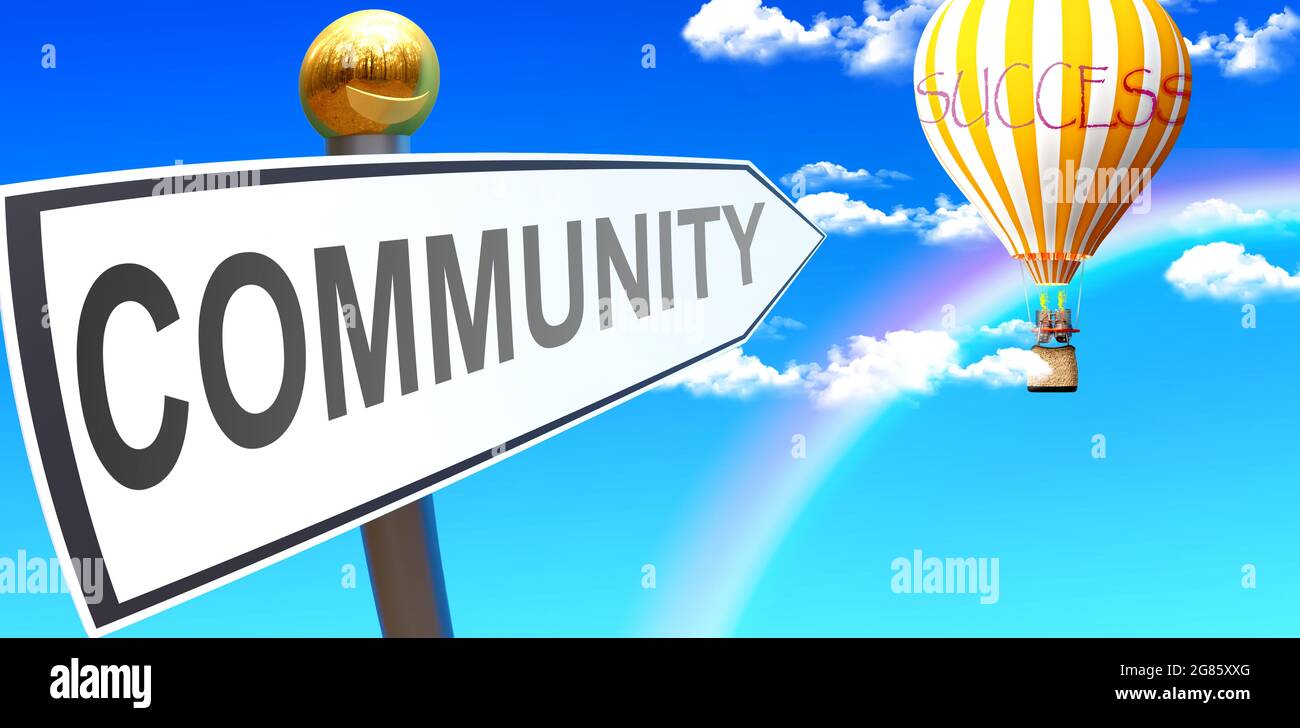 Community leads to success - shown as a sign with a phrase Community ...