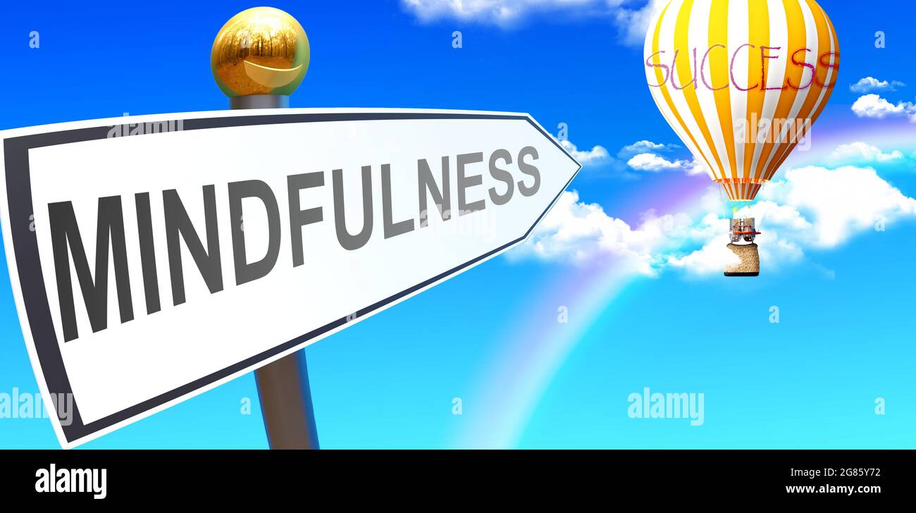 Mindfulness leads to success - shown as a sign with a phrase ...