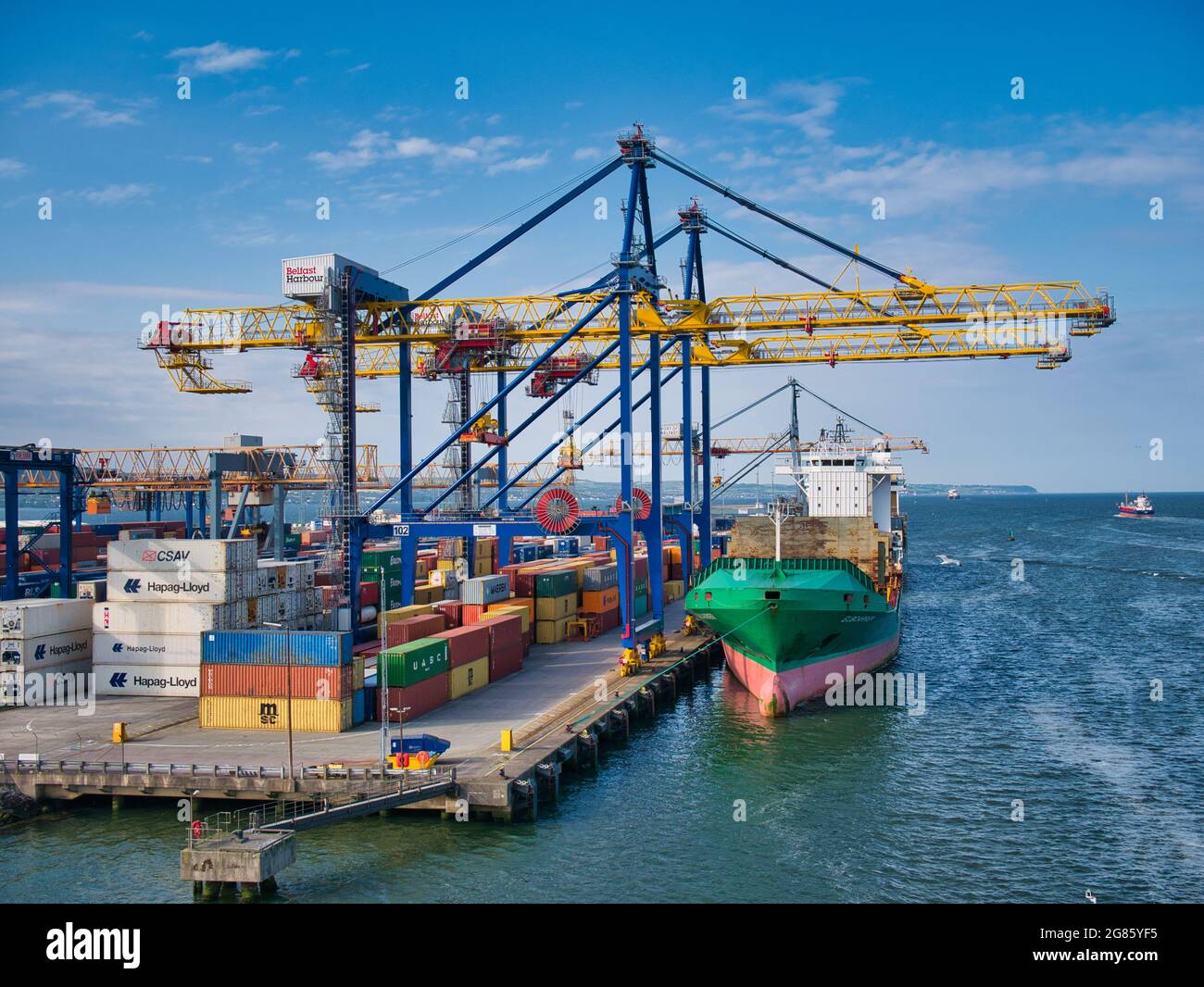 Container ships loading and unloading at the Belfast Harbour container ...