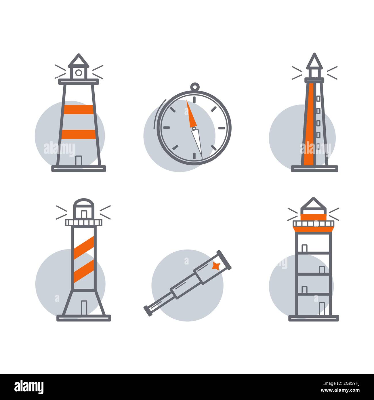 Set - icons lighthouse, compass, spyglass. Set of vector icons marine ...