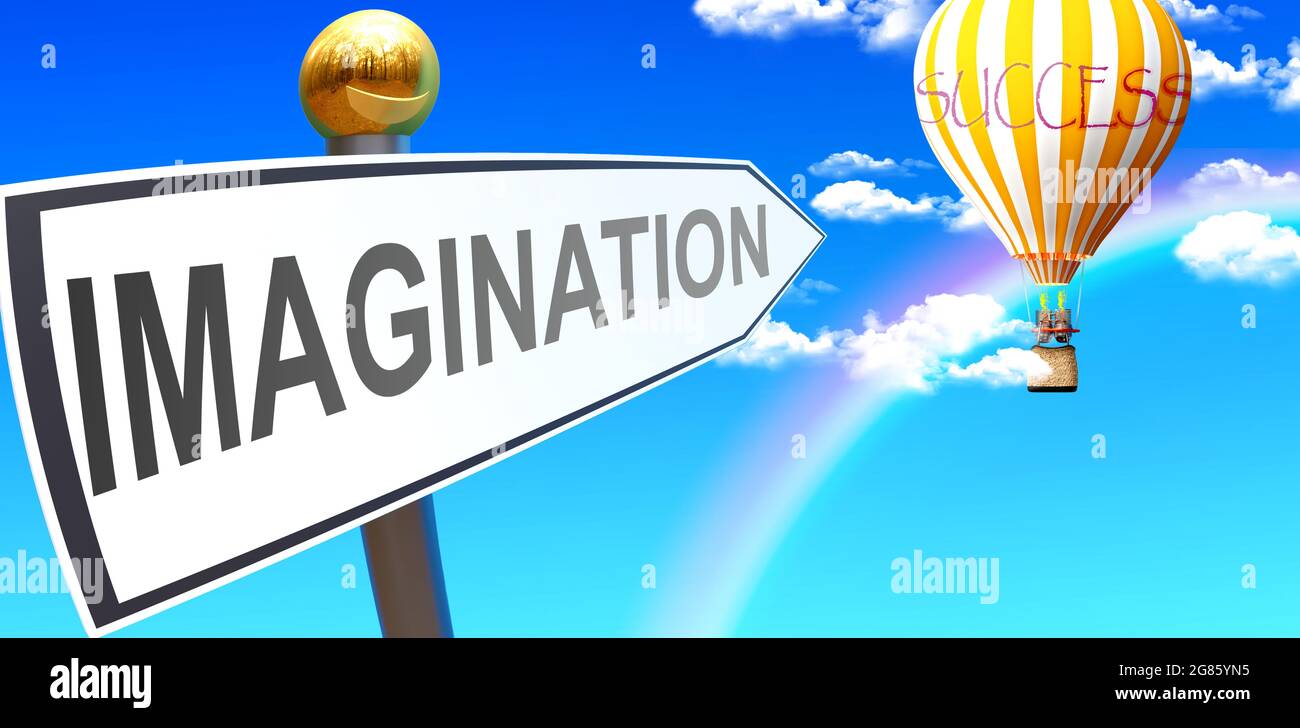 Imagination leads to success - shown as a sign with a phrase ...