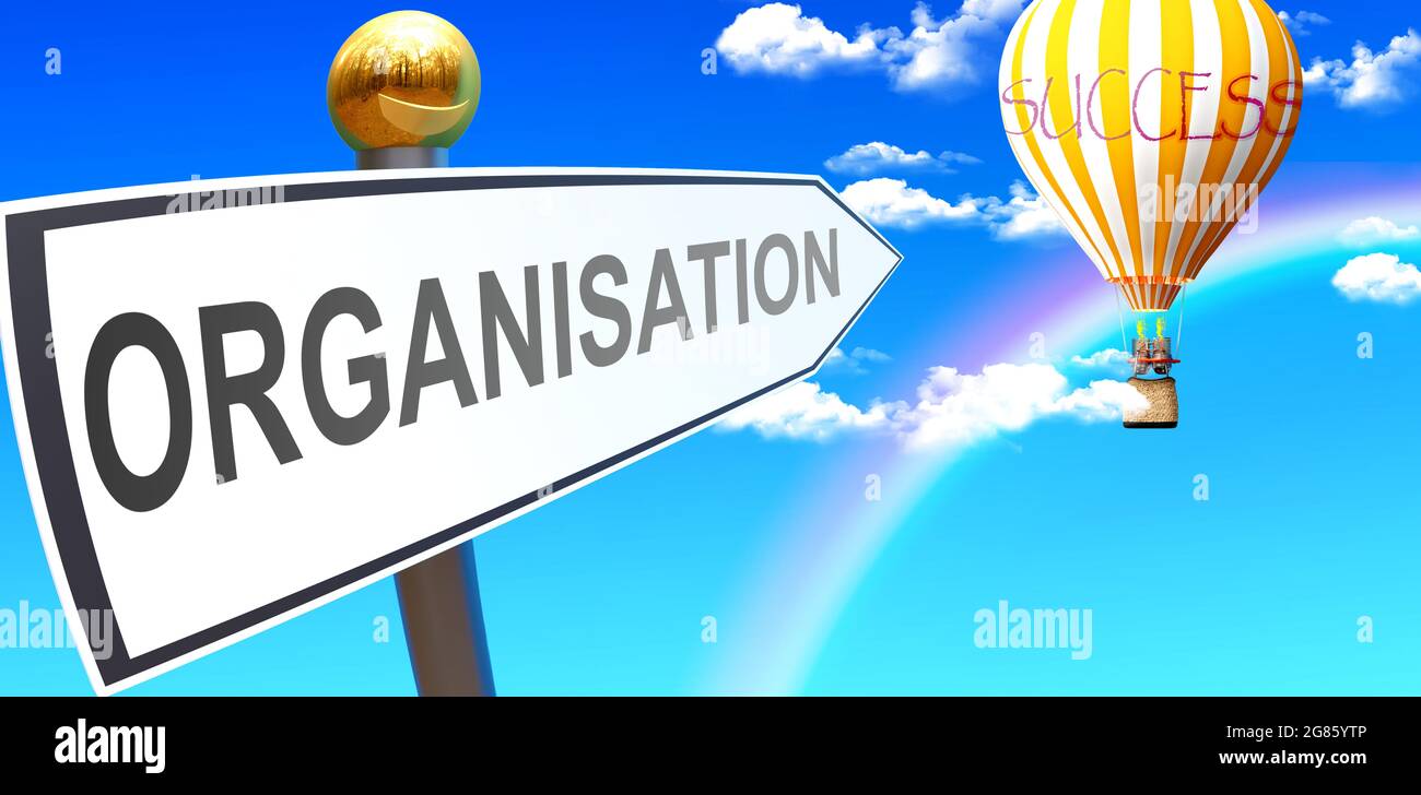 Organisation leads to success - shown as a sign with a phrase ...