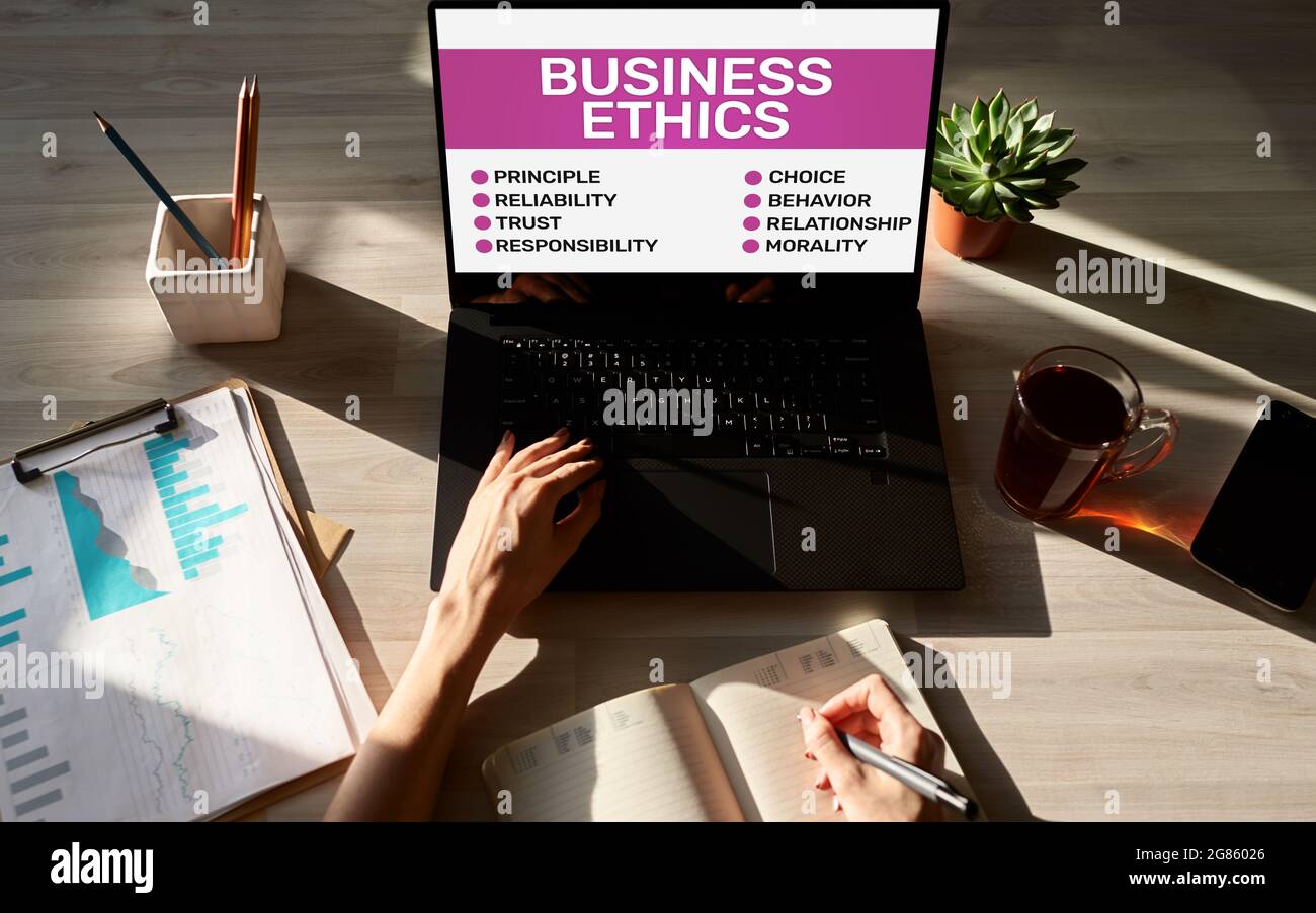 Business ethics concept on device screen. Business and development ...