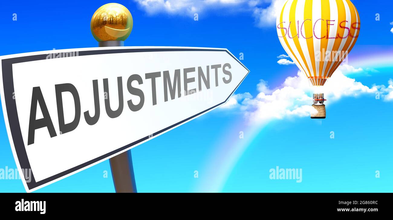 Adjustments leads to success - shown as a sign with a phrase ...