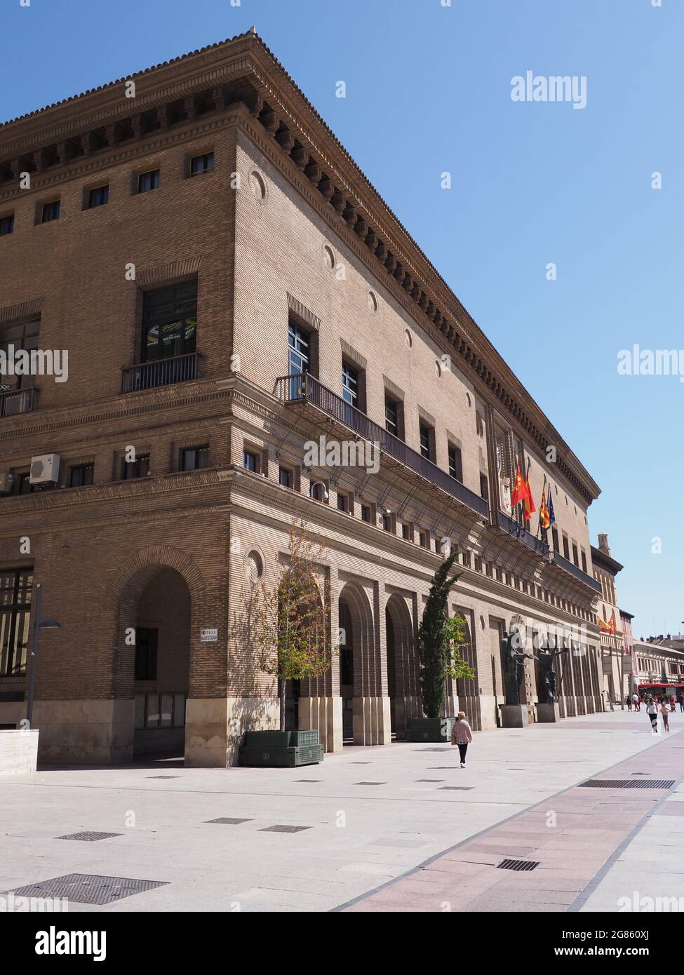 Town hall corner on main square in european Saragossa city in Spain ...