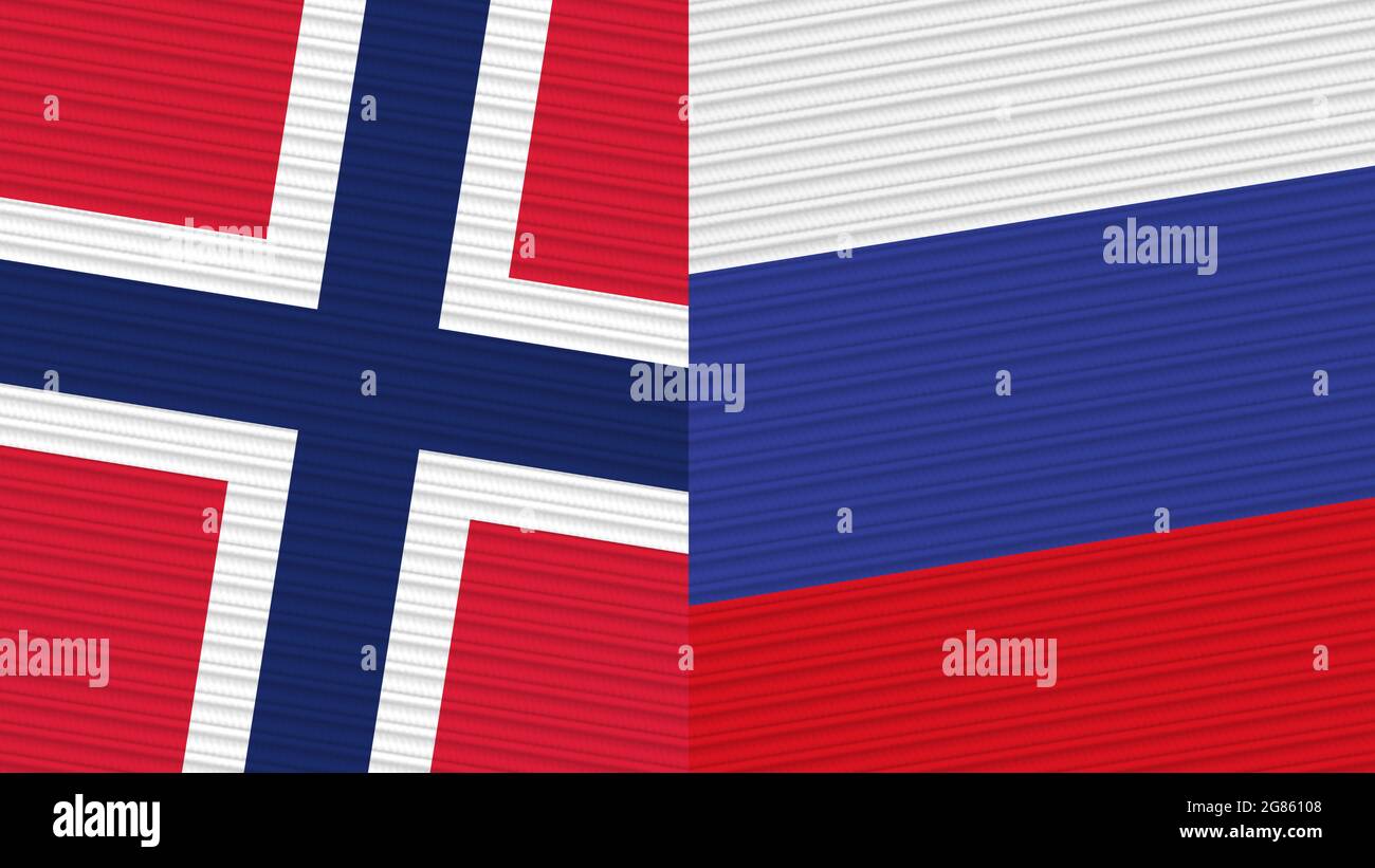 Russia and Norway Two Half Flags Together Fabric Texture Illustration ...