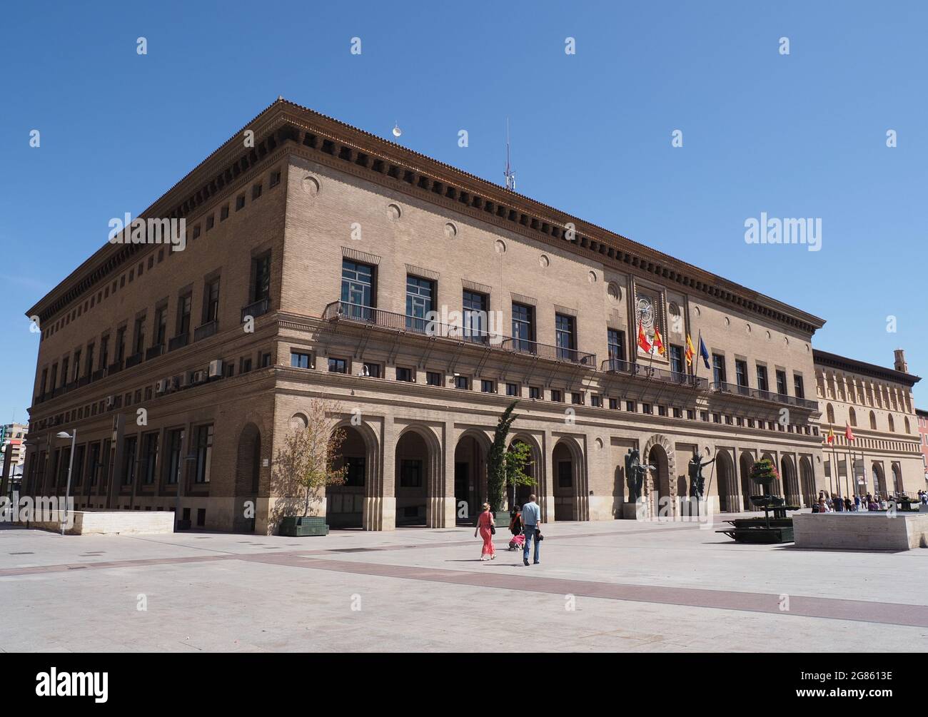Town hall building on main square in european Saragossa city at Aragon ...