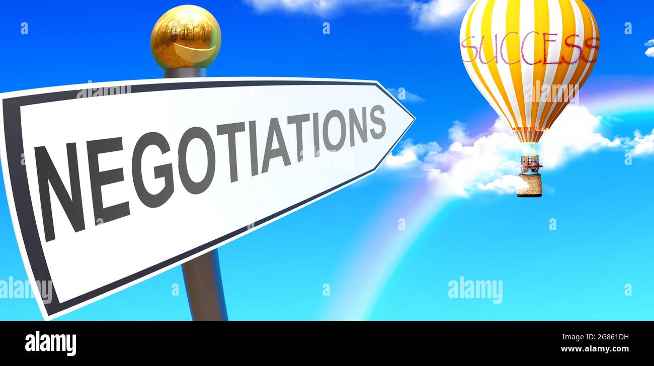 Negotiations leads to success - shown as a sign with a phrase ...