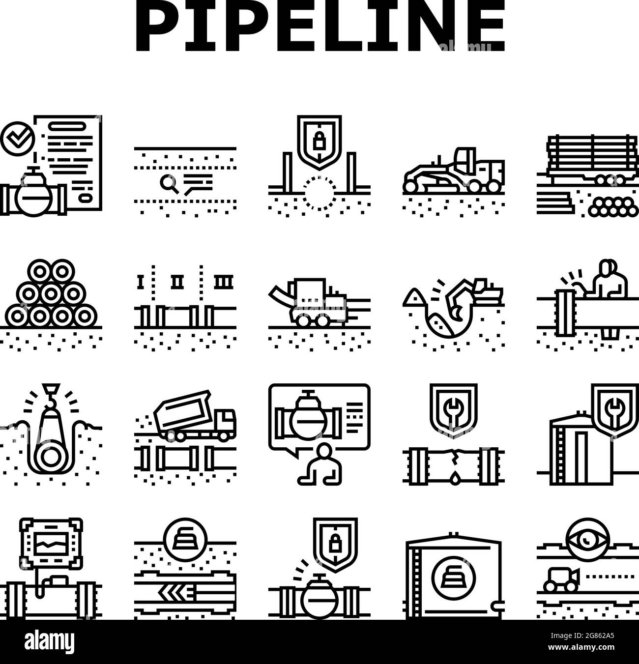Pipeline Construction Collection Icons Set Vector Stock Vector Image ...