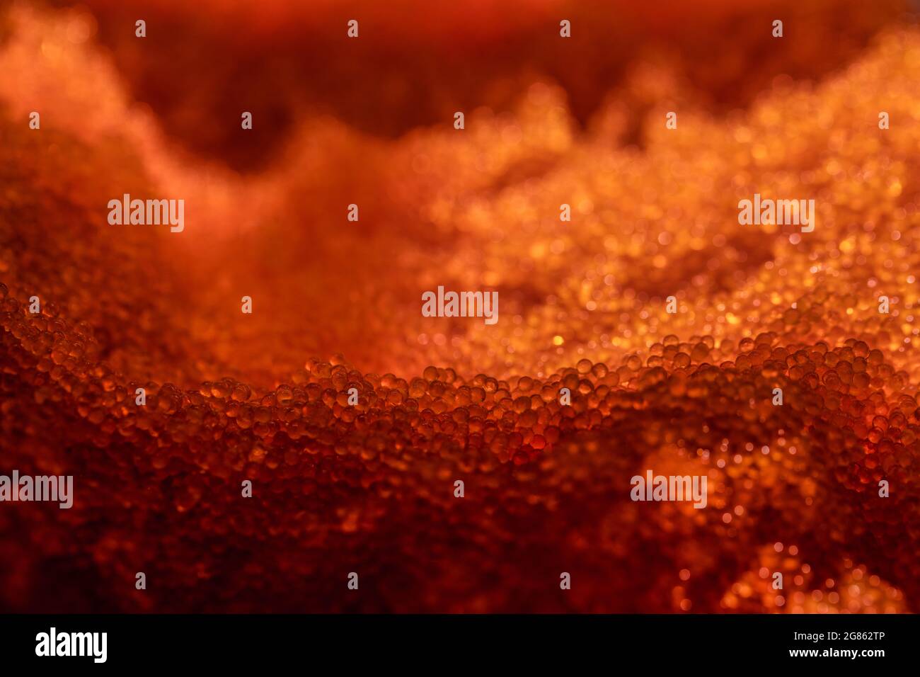 Tobiko, flying fish roe full frame macro close up. Sea of red caviar ...