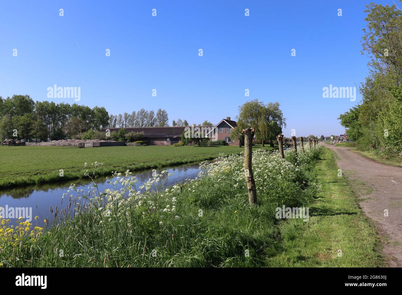 Countryside landscape in springtime. Farm near small river Stock Photo ...