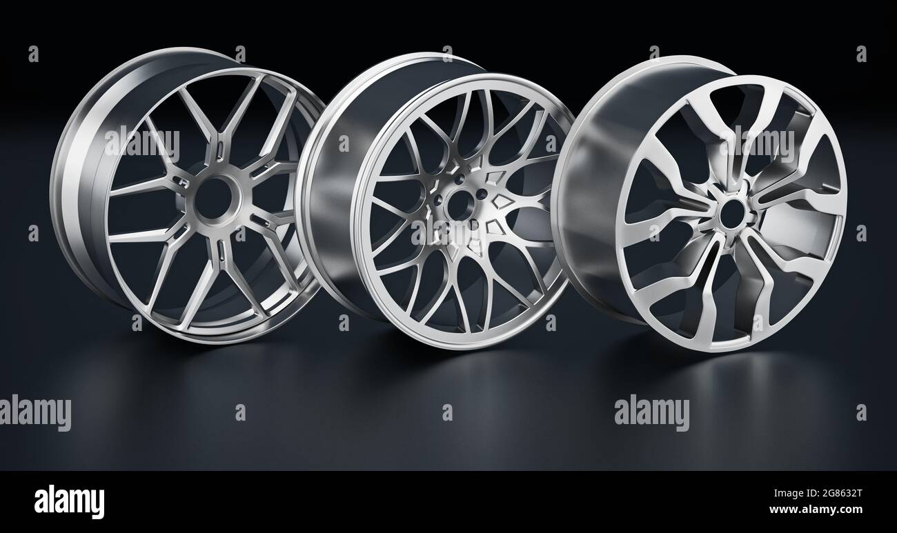 Steel rims on black background. 3D illustration Stock Photo - Alamy