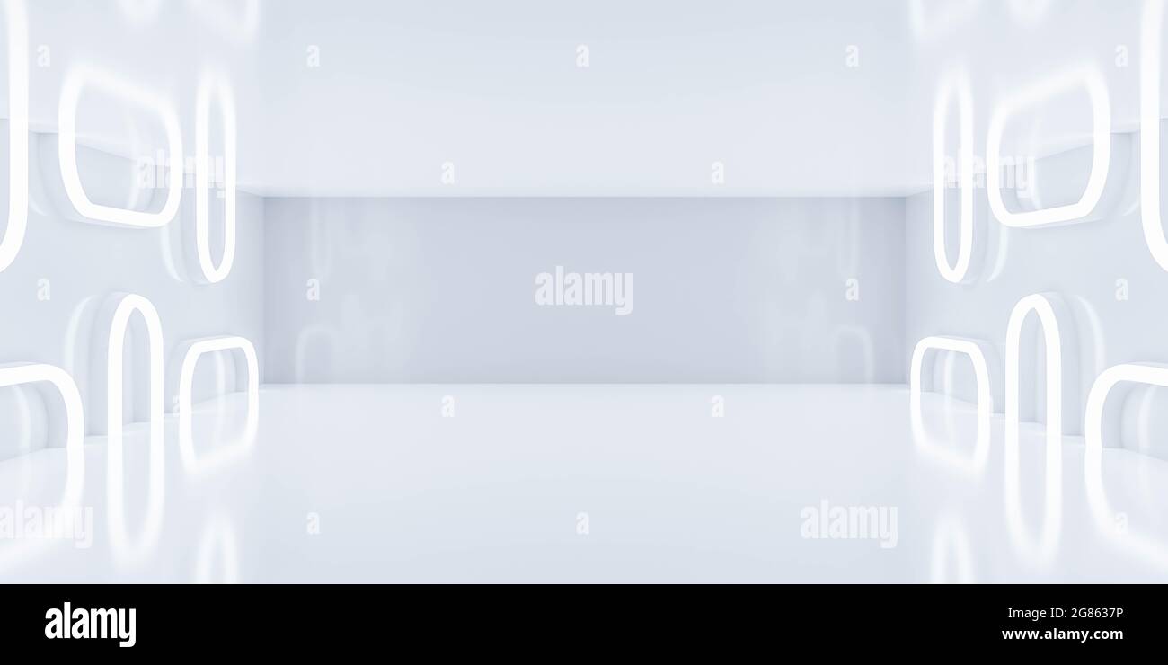 abstract futuristic white empty studio interior 3d render illustration ...