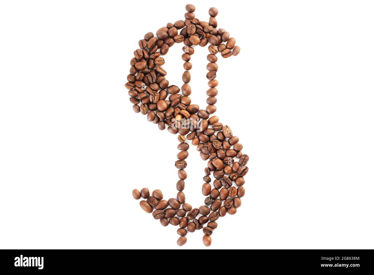 Coffee beans. Sign Dollar made from coffee beans on a white background ...