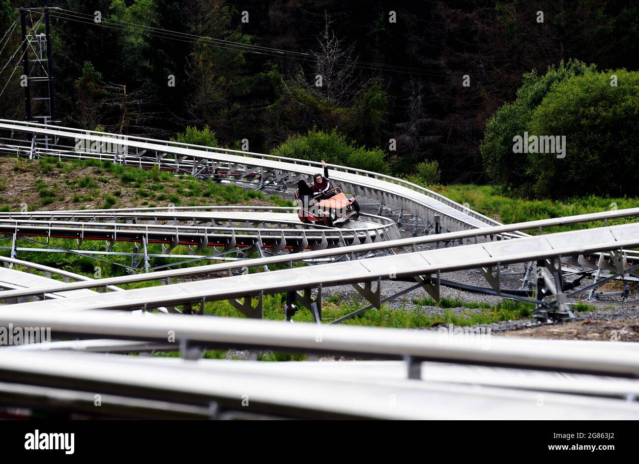 Wales, UK 02 July 2021 The new "Tower Coaster" ride at Zipworld Tower ...
