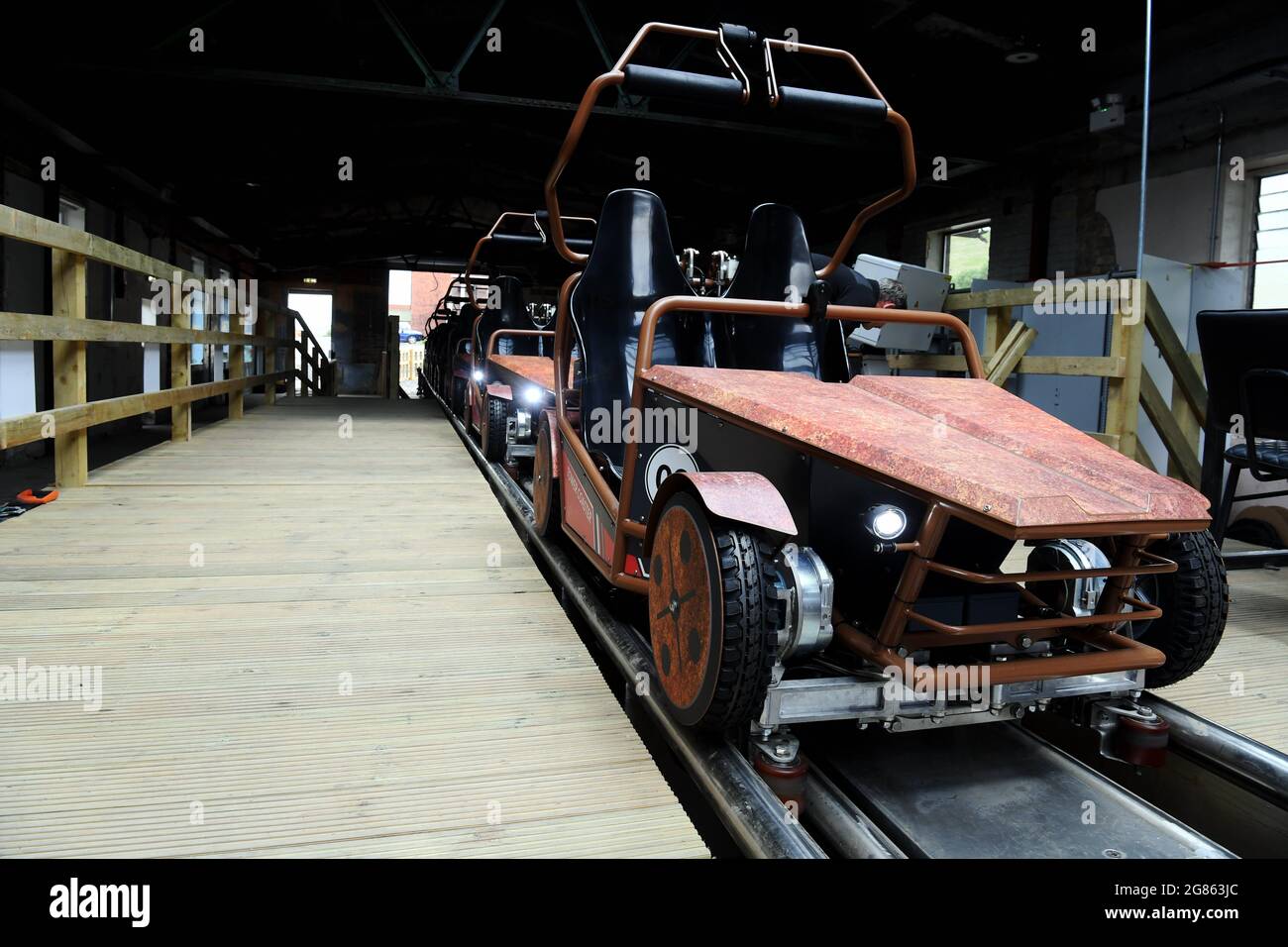 Wales, UK 02 July 2021 The new "Tower Coaster" ride at Zipworld Tower ...