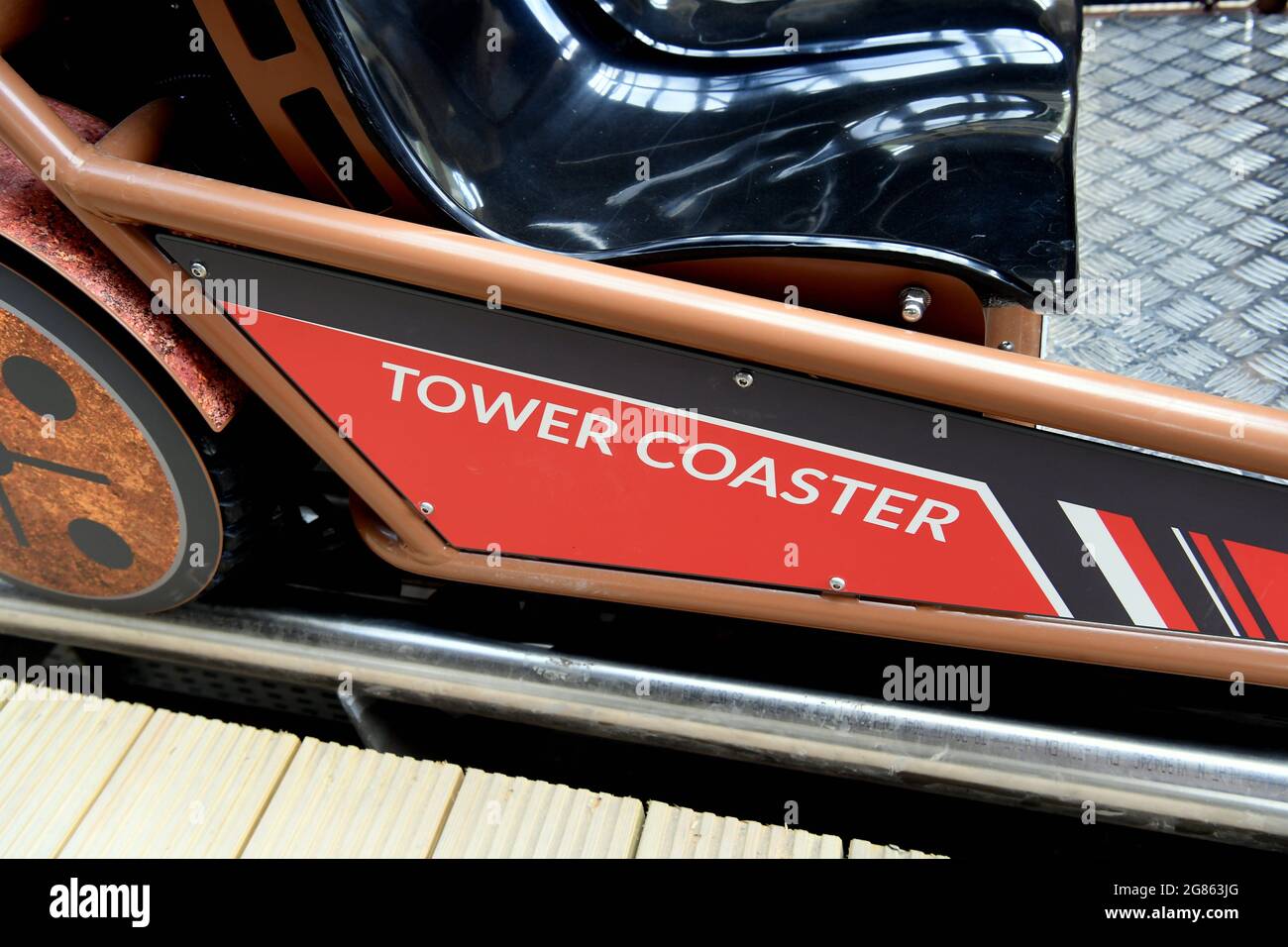 Wales, UK 02 July 2021 The new "Tower Coaster" ride at Zipworld Tower ...