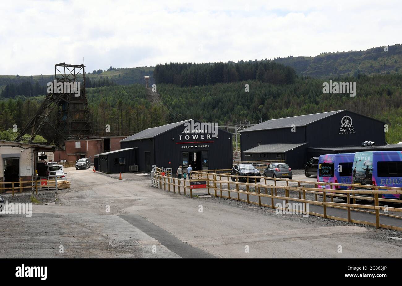Wales, UK 02 July 2021 The new "Tower Coaster" ride at Zipworld Tower ...