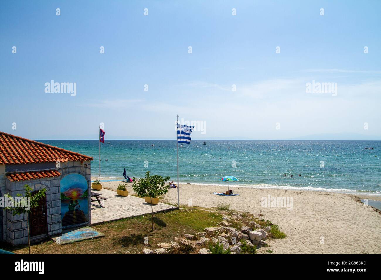 Siviri, Greece, July 10, 2021. Greece, View of Siviri beach with a ...