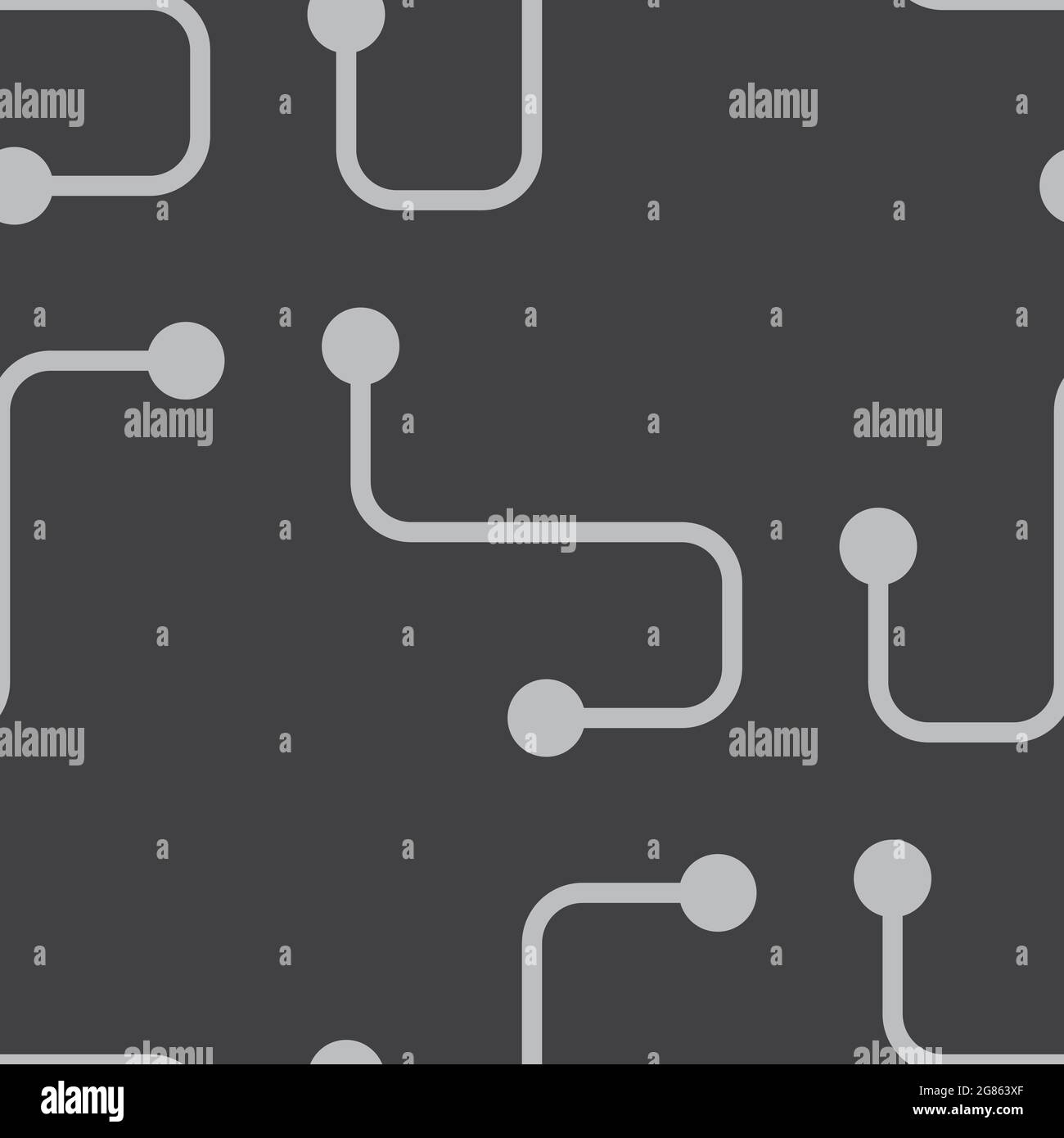 Circuit board lines seamless pattern with connectors. Solid and flat ...