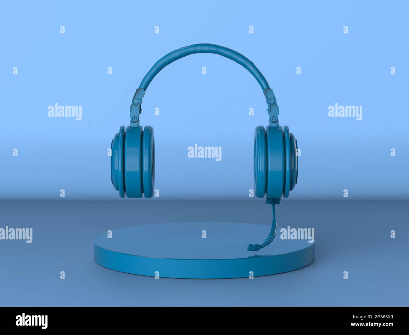 3d rendering blue headset or headphones with microphone on blue background Stock Photo - Alamy