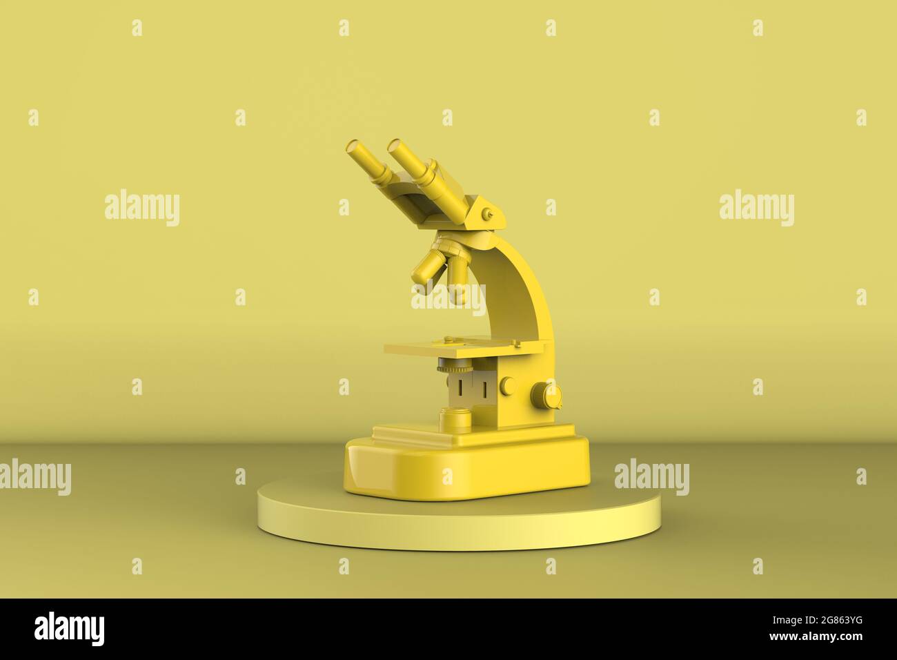 3d rendering yellow microscope or optical instrument on yellow ...