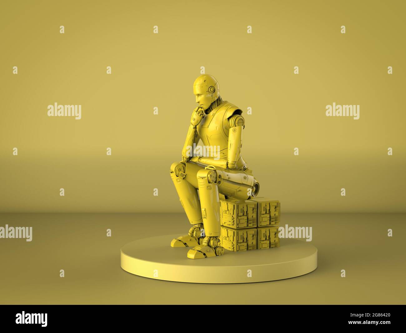 3d rendering ai robot think or compute on yellow background Stock Photo ...