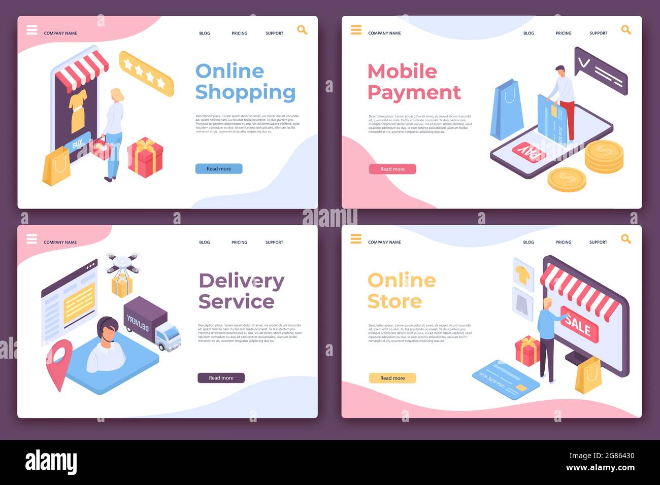 Online shopping landing page. Isometric website pages for mobile ...