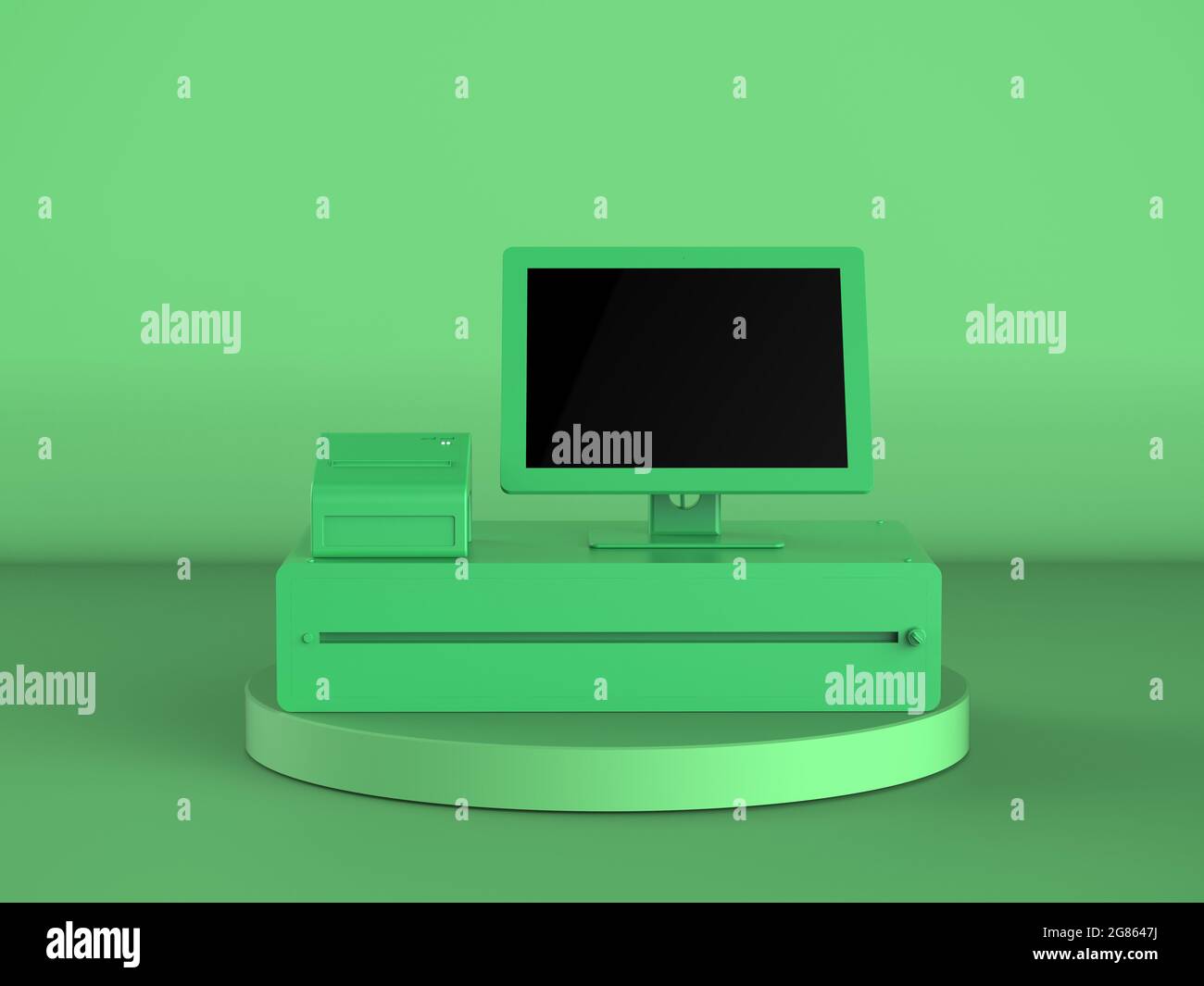 3d rendering green cashier machine or cash register on green background ...