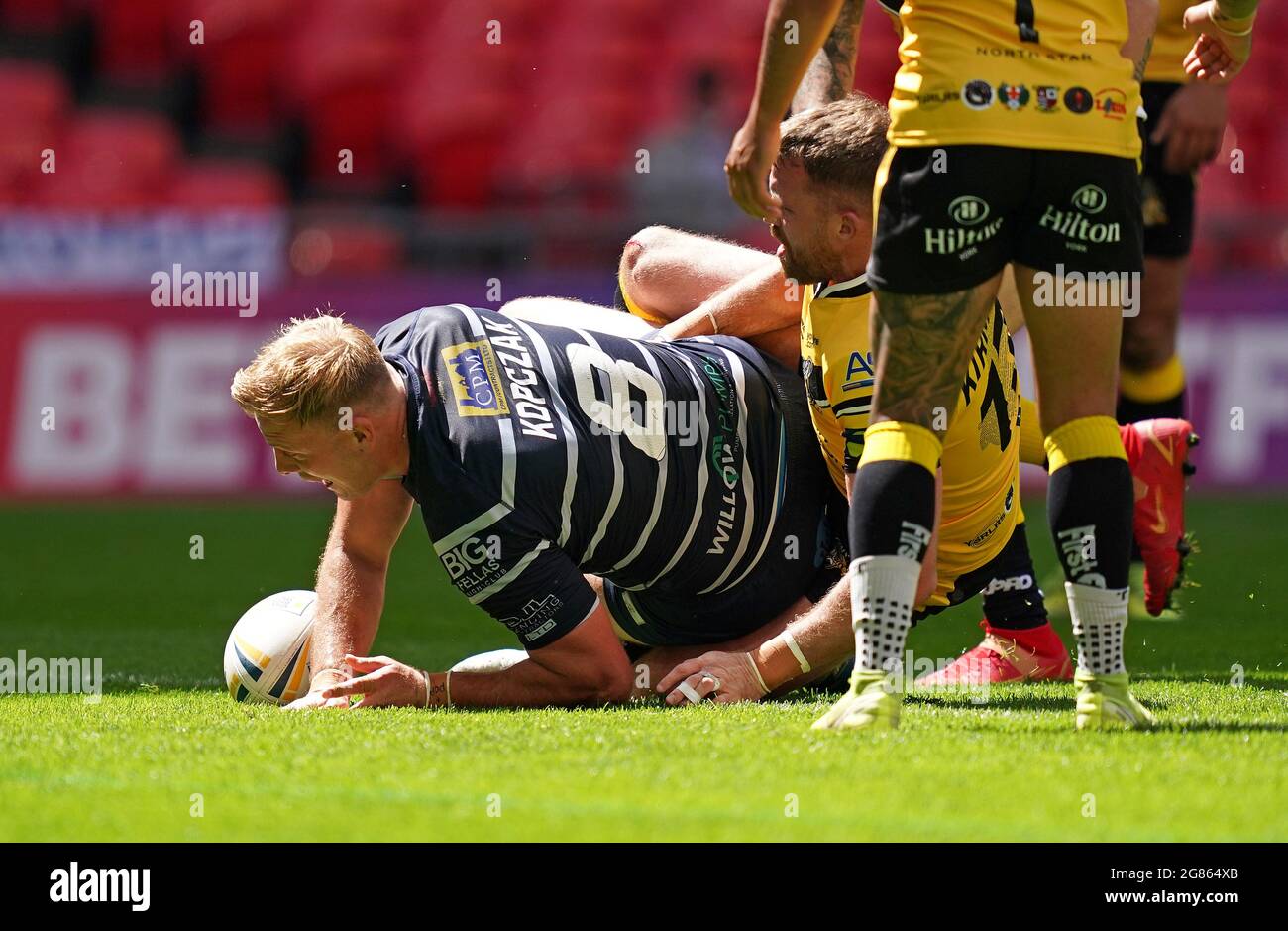 Featherstone Rovers' Craig Kopczak scores a try during the 1895 Cup ...