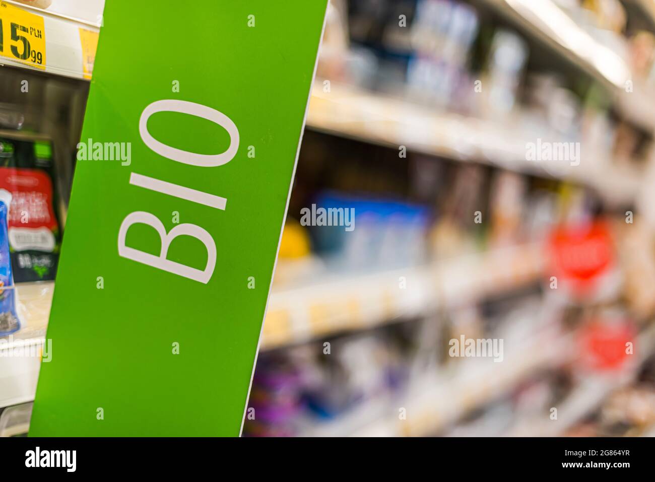 Bio food products put up for sale in a supermarket Stock Photo - Alamy