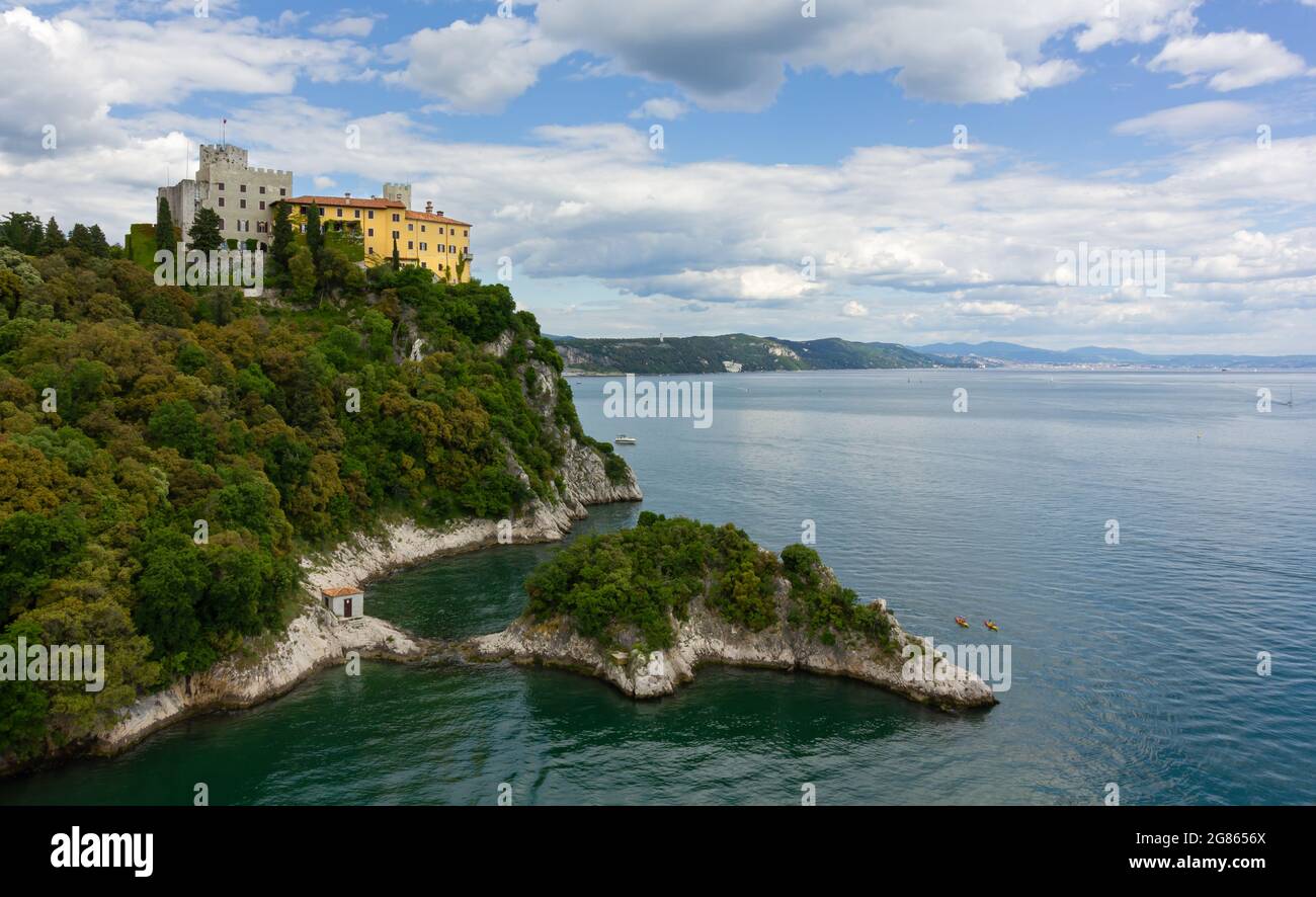 Castle of Duino on the rocky promontory on the Adriatic coast near ...