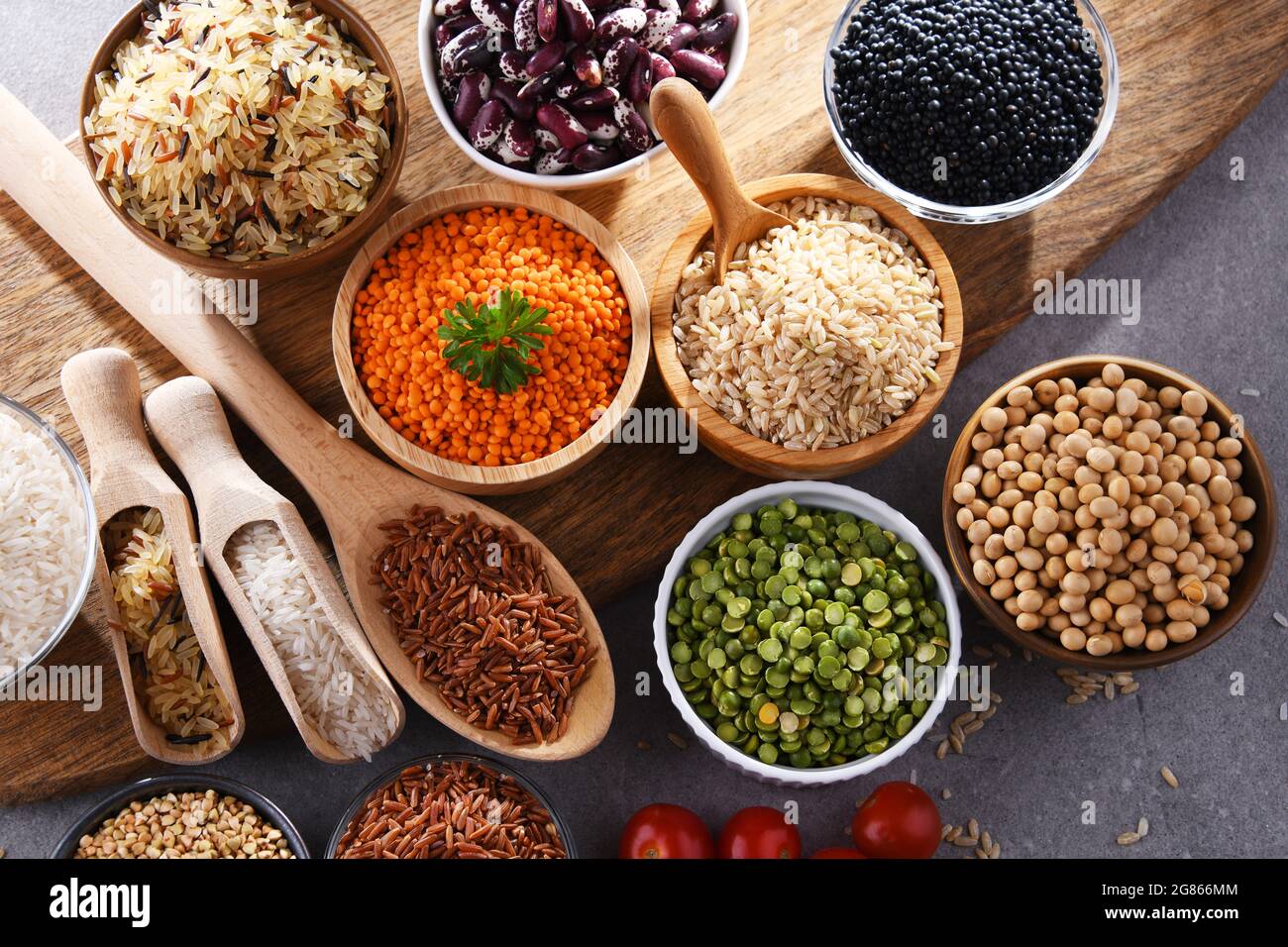 Composition with different kinds of dry food products Stock Photo - Alamy