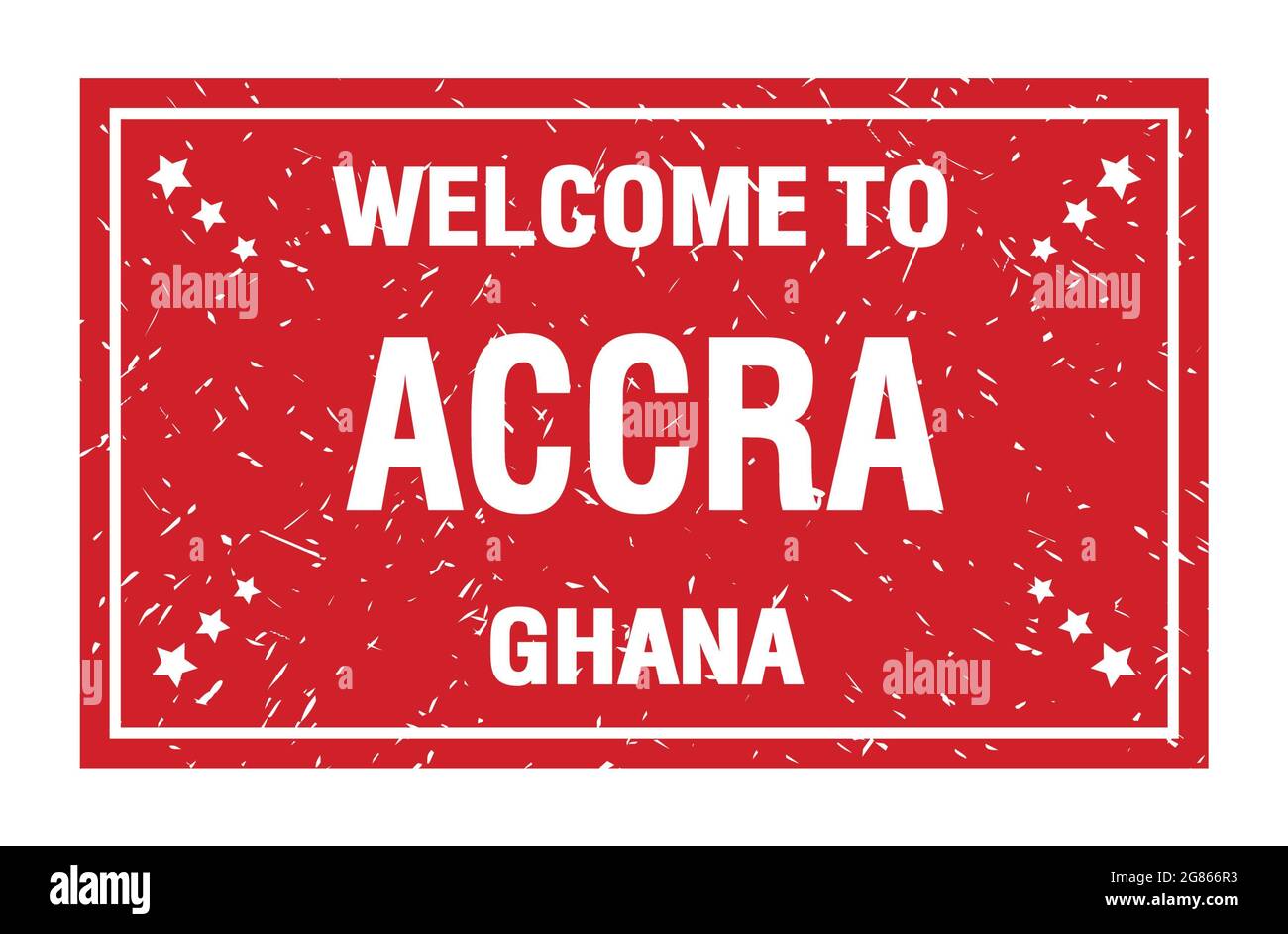 WELCOME TO ACCRA - GHANA, words written on red rectangle flag stamp ...