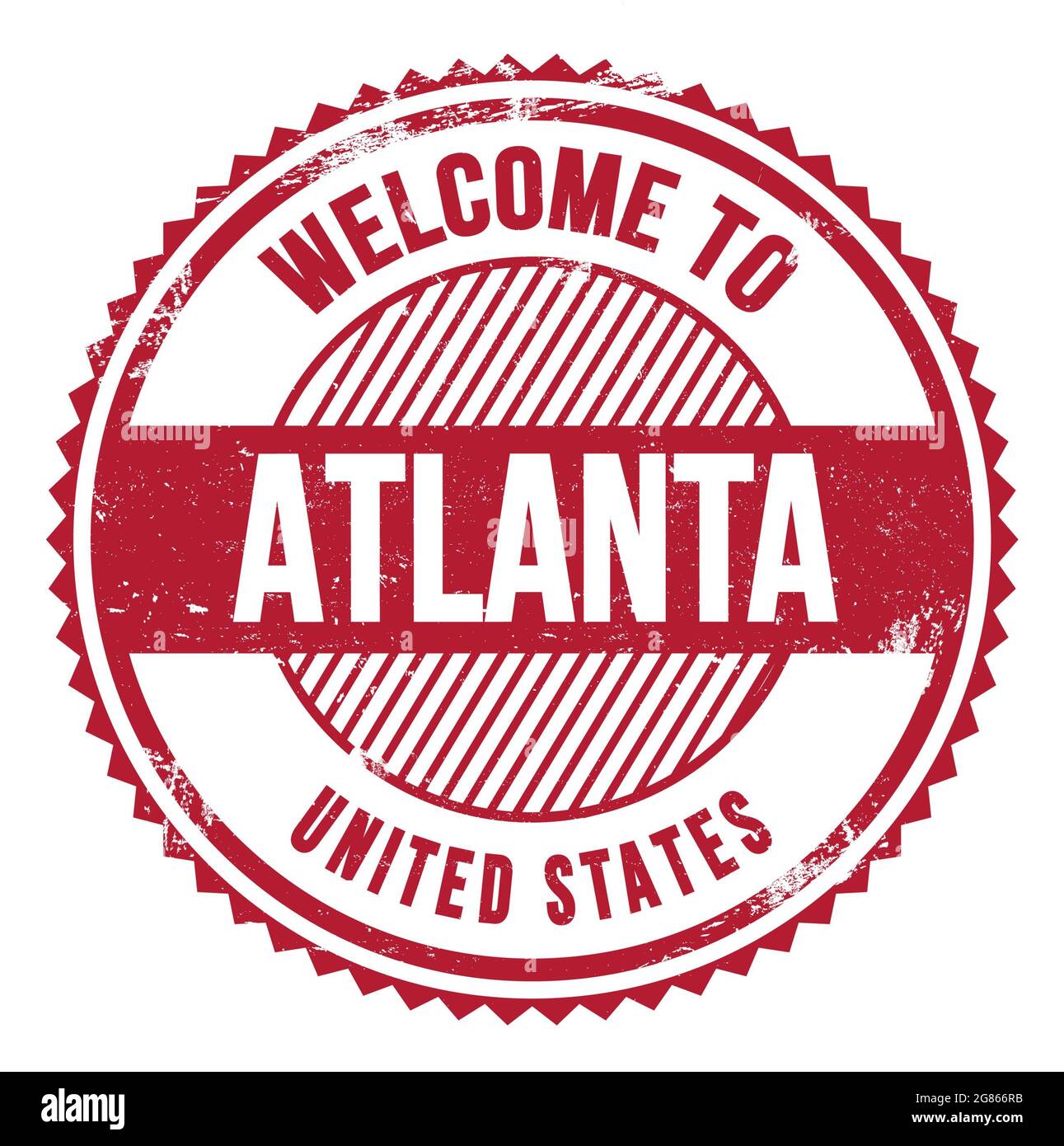 WELCOME TO ATLANTA - UNITED STATES, words written on red zig zag stamp ...