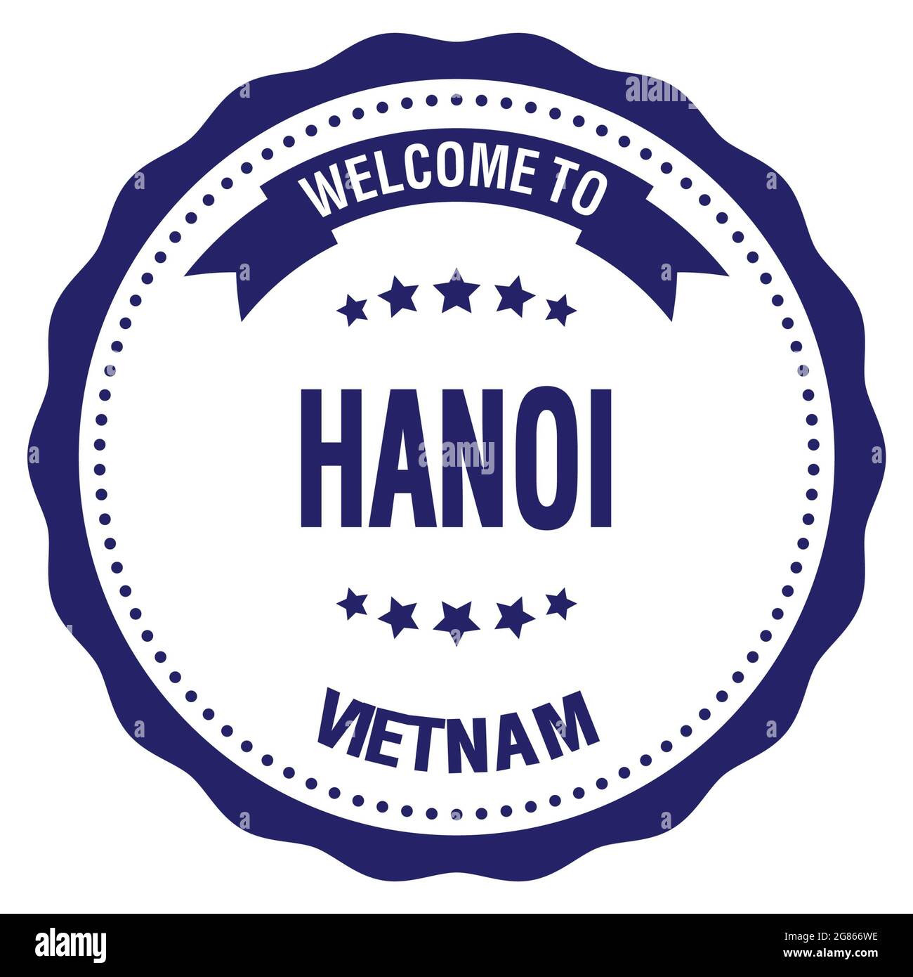 WELCOME TO HANOI - VIETNAM, words written on blue round badge stamp ...