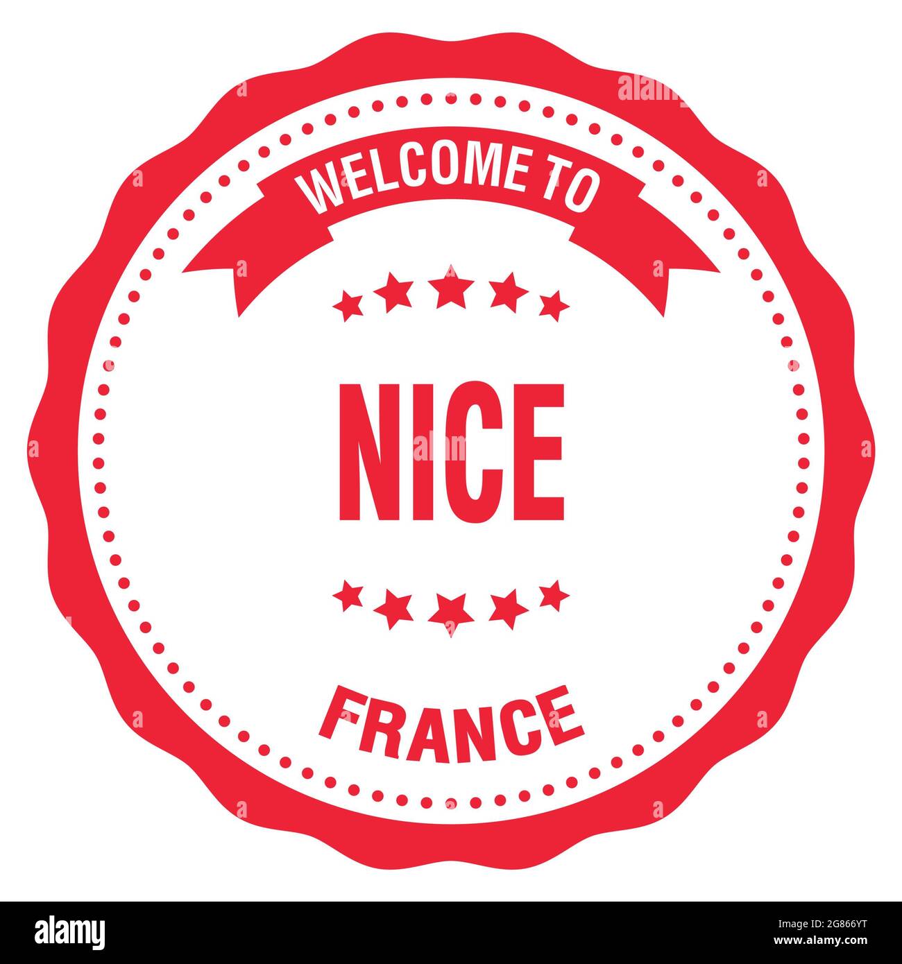 WELCOME TO NICE - FRANCE, words written on red round badge stamp Stock ...