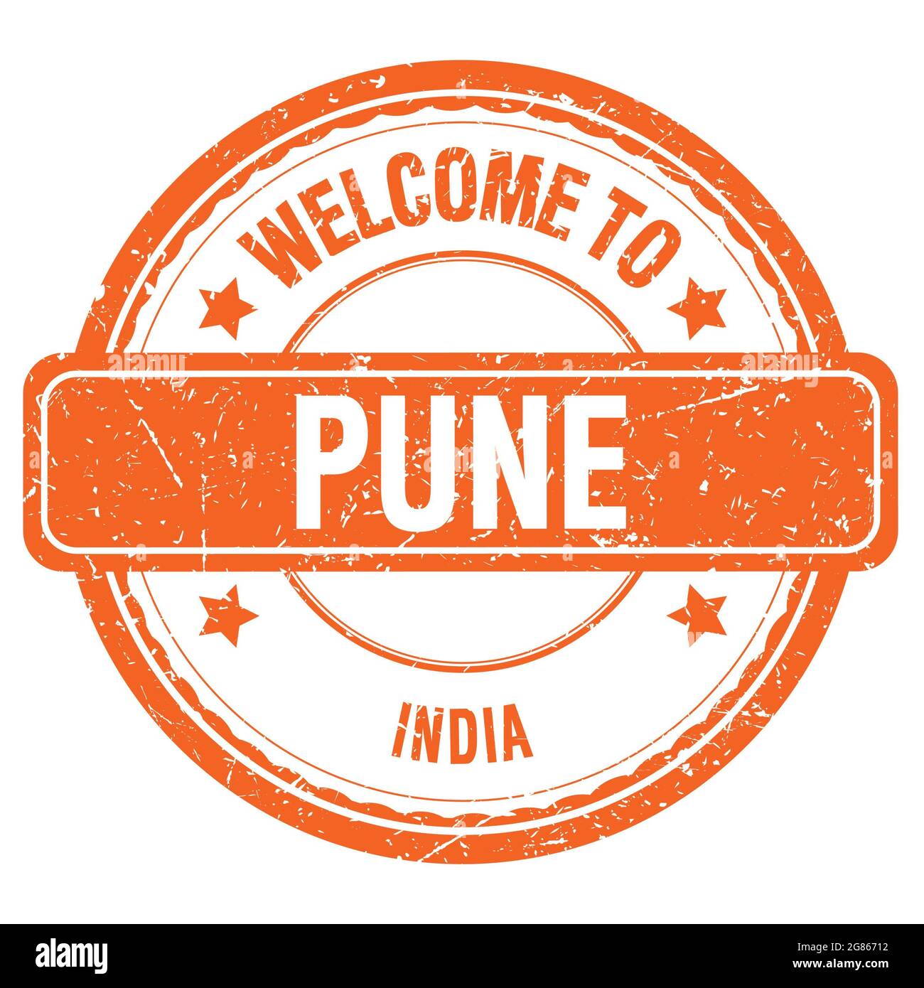 WELCOME TO PUNE - INDIA, words written on orange grungy stamp Stock ...