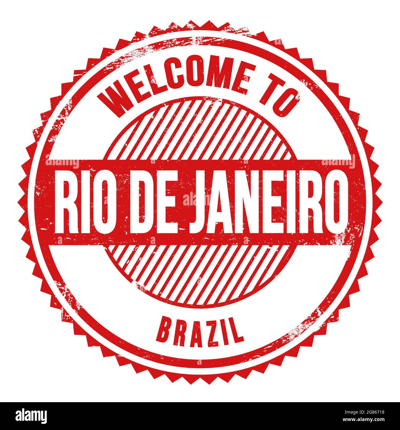 WELCOME TO RIO DE JANEIRO - BRAZIL, words written on red zig zag stamp ...