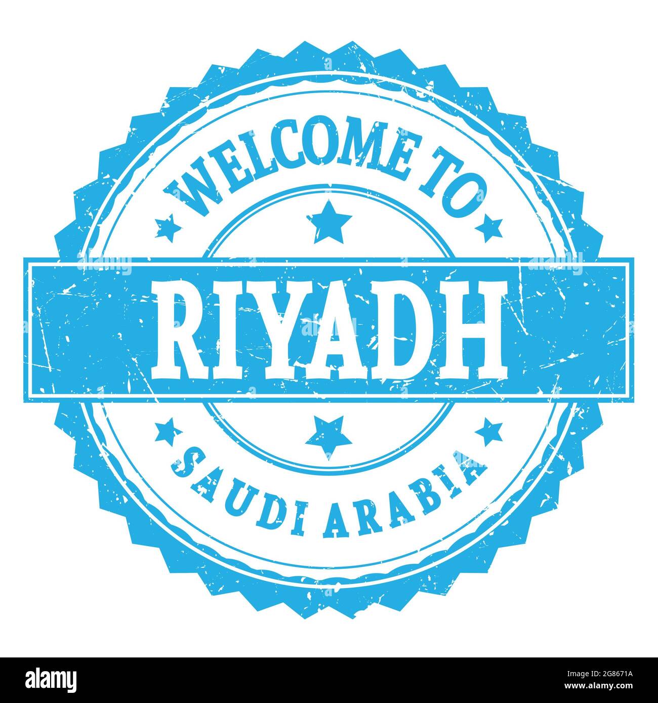 WELCOME TO RIYADH - SAUDI ARABIA, words written on blue round zig zag ...