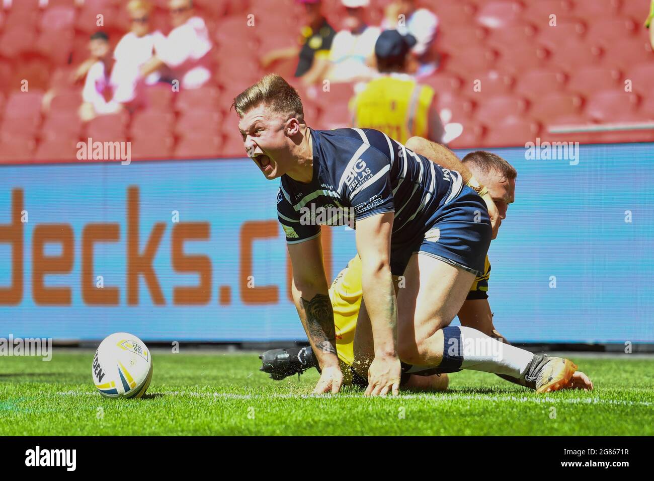 London, UK. 17th July, 2021. Jacob Doyle (28) of Featherstone Rovers ...