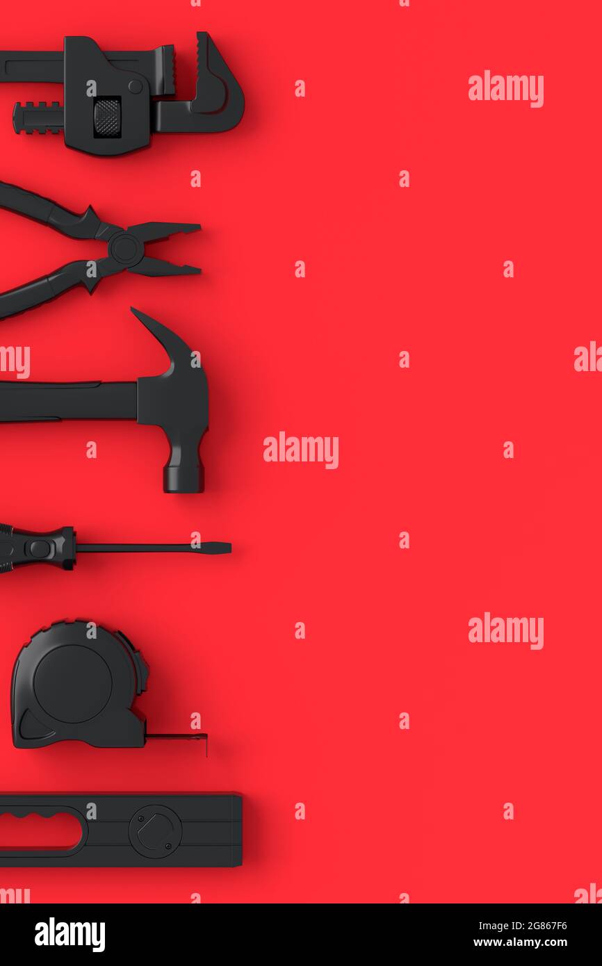 Top view of monochrome construction tools for repair and installation ...