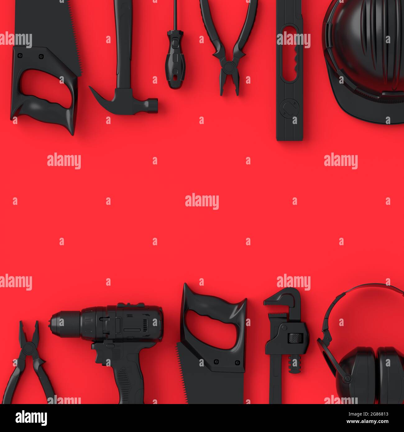 Top view of monochrome construction tools for repair and installation ...